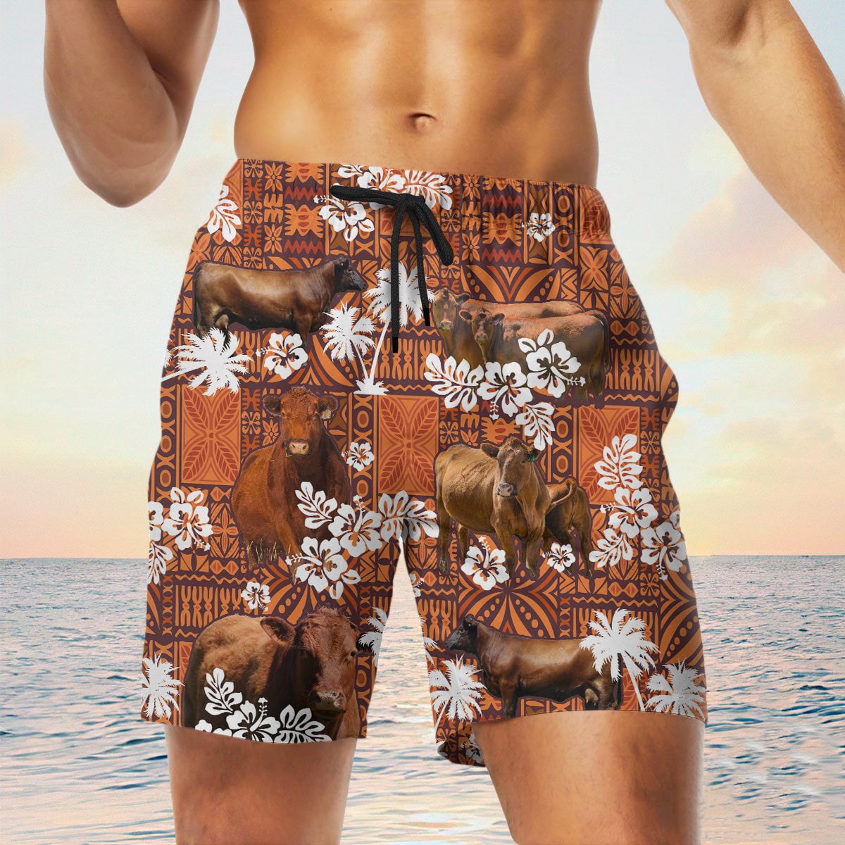 red angus cow In Red Tribal Shorts – Bugybox